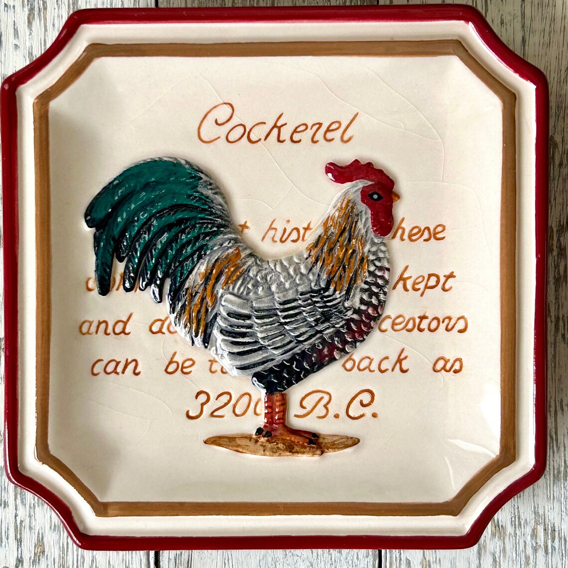 Vintage MWW Market ROOSTERS 3D Mini Square Plates 4 1/2 Set of 4 ...