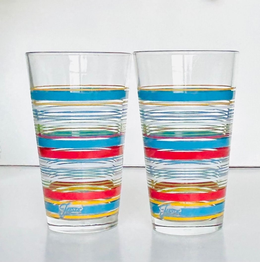 Vintage Libbey Fiesta Mambo Glass: 1970s Colorful Striped Tumbler (14 ...