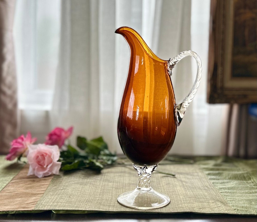 Vintage Mid-century Art Glass Pitcher, 13.5