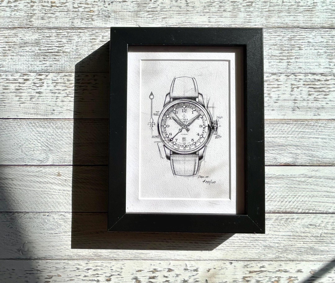 Watch Realistic Sketch Art on Paper With Signature Framed in Black ...