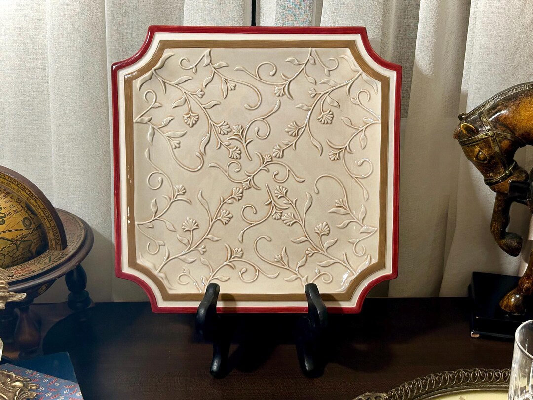 Vintage MWW Market Large Square Plate Embossed Leaves and Floral With ...