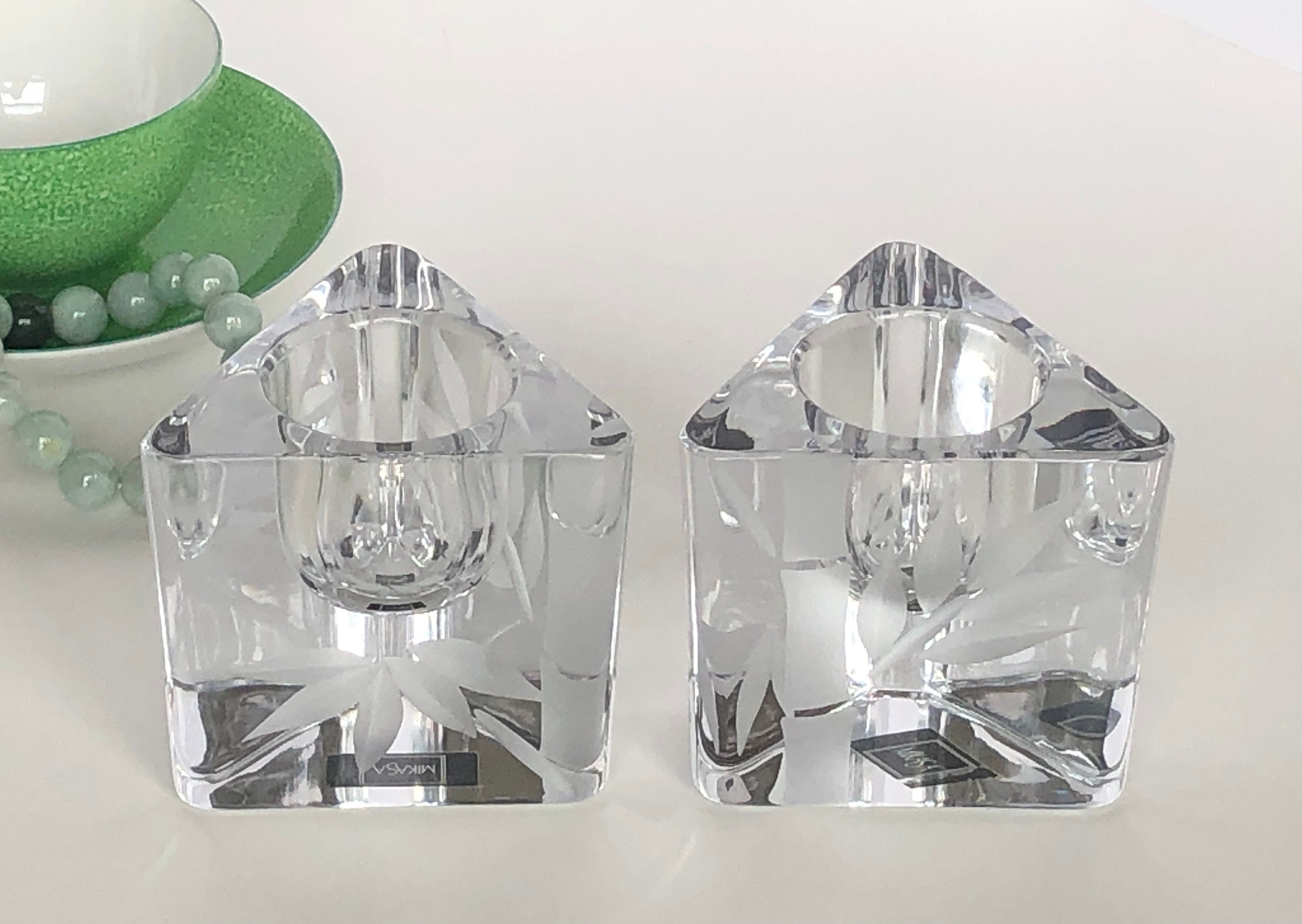 Vintage Set of 2 Mikasa Crystal Triangle Kyoto Votive Candle Holder ...