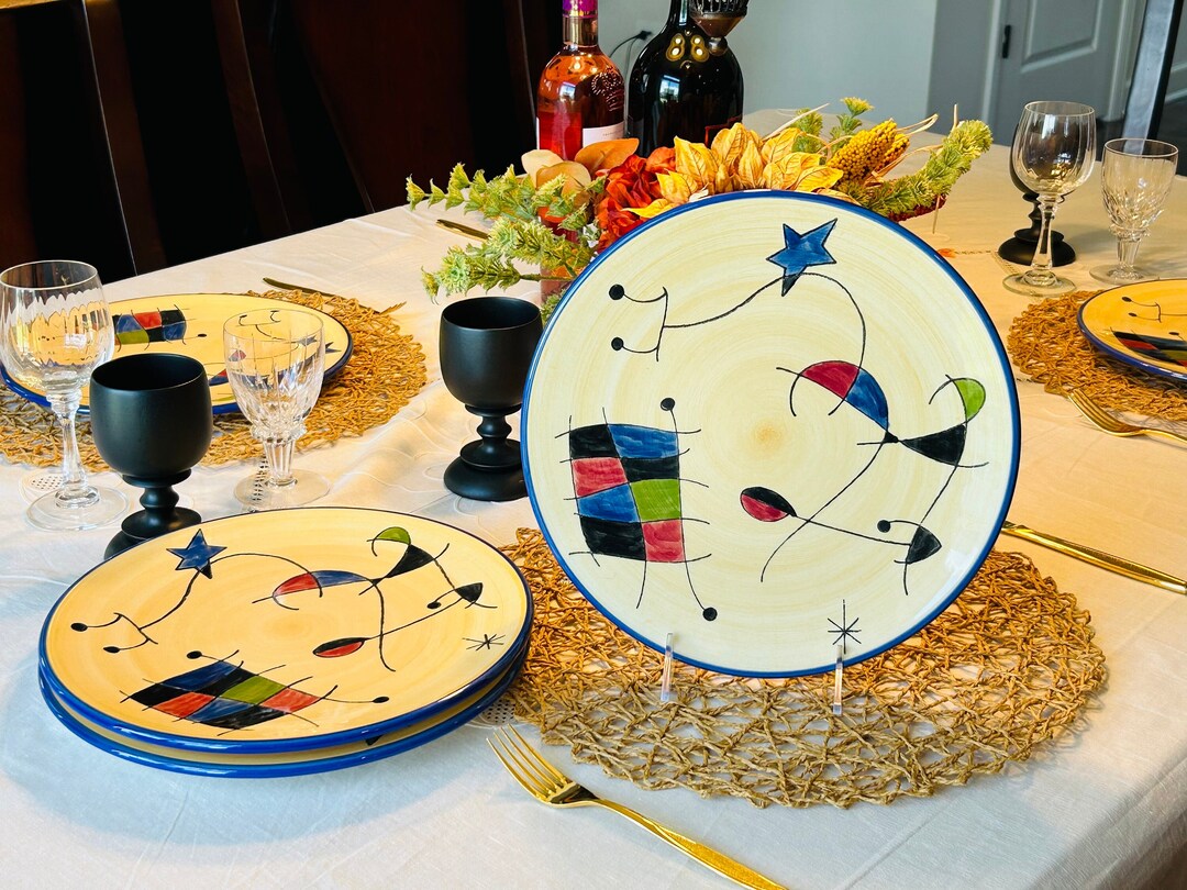 RARE Vintage Set of 4 Ceramar Spain Abstract Plate Joan Miro Style Hand ...