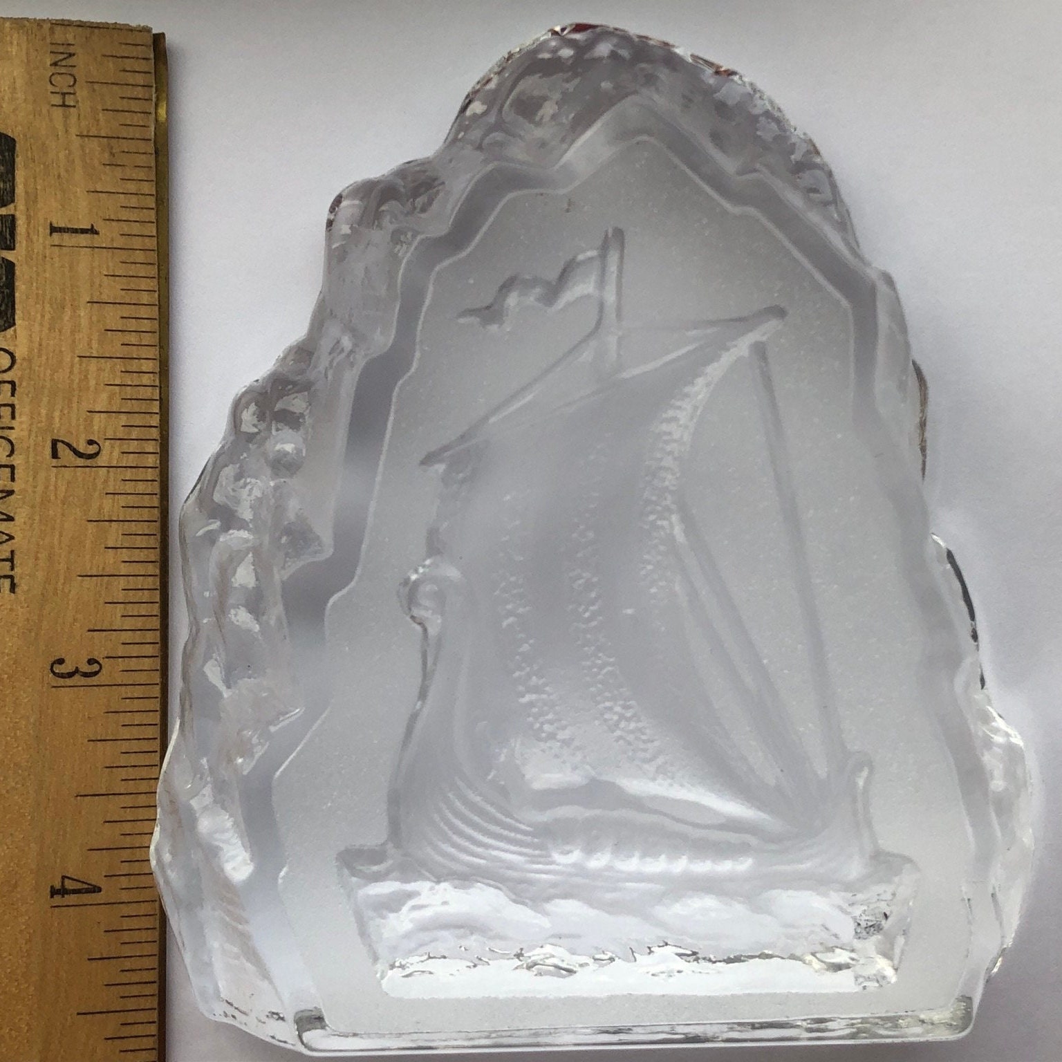 Vintage Nybro Swedish Crystal Art Glass Sailing Ship Paperweight, Paul ...