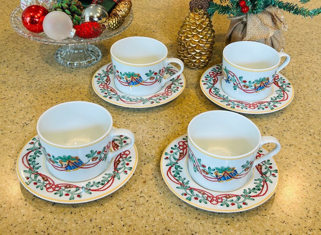 Set of 4 Vintage BLOCK SPAL Portugal WHIMSY Christmas Flat Coffee/tea ...
