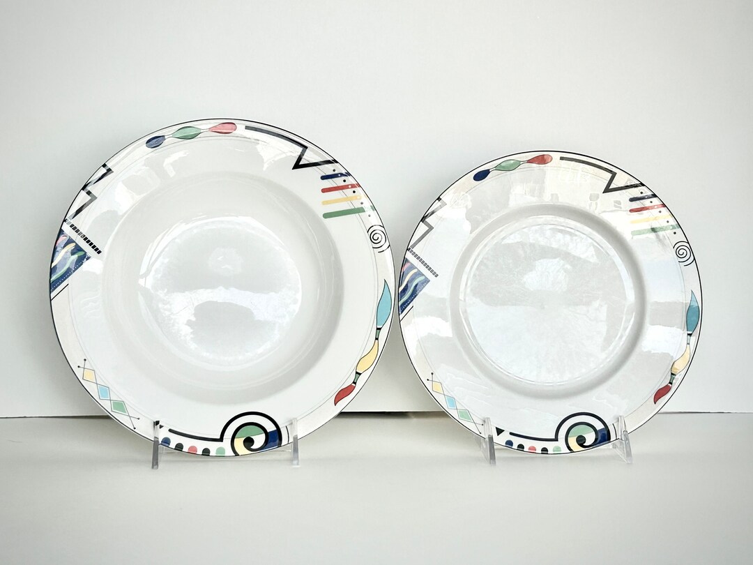 Vintage Mikasa Ultima Salad Plate and Soup Bowl Set: MCM Geometric ...