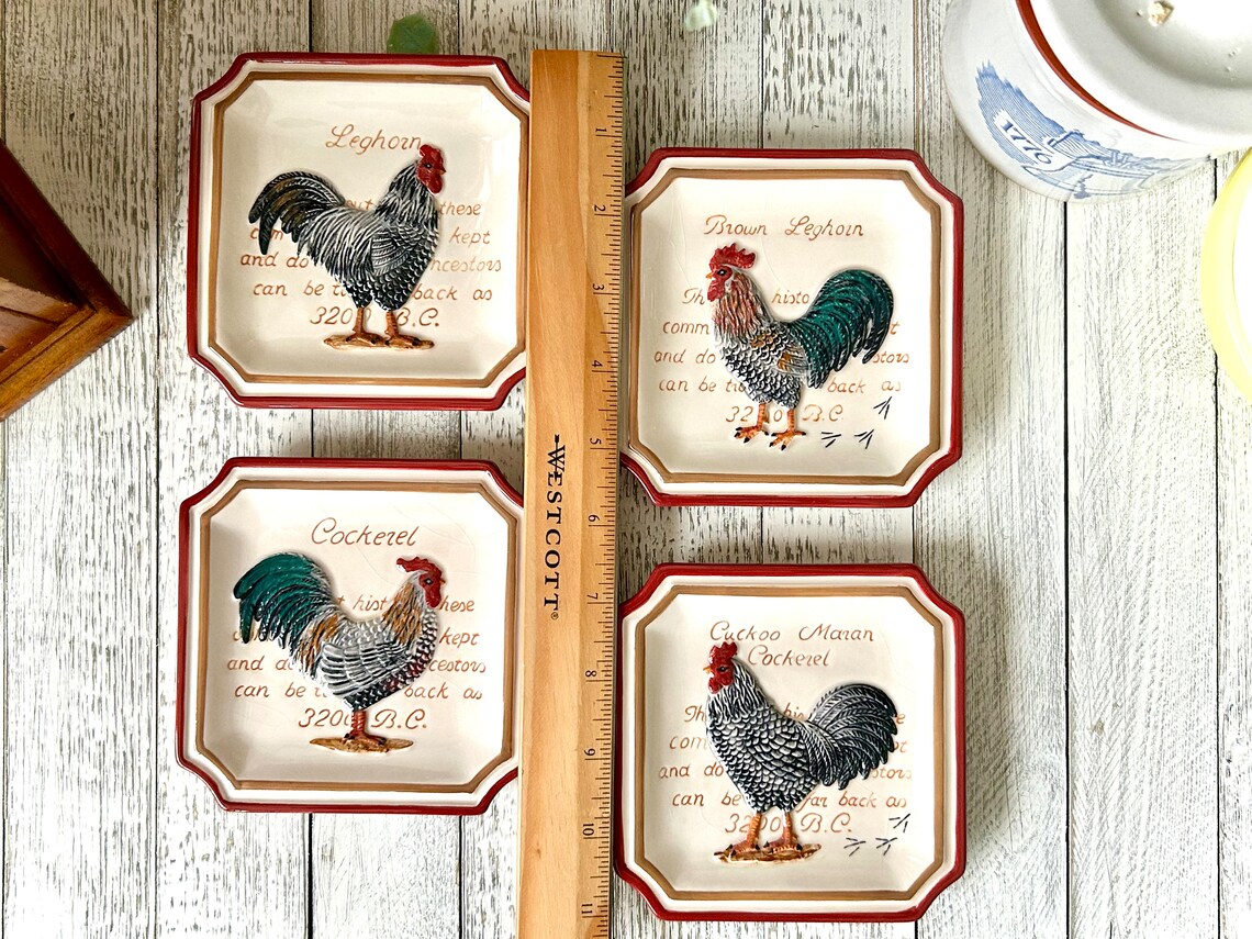Vintage MWW Market ROOSTERS 3D Mini Square Plates 4 1/2 Set of 4 ...