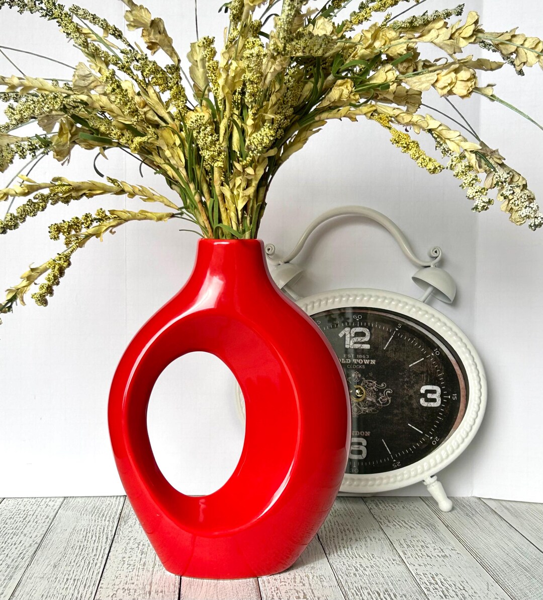 Vintage Ceramic Red Sculptural Vase, MCM Contemporary Vase 9" Tall ...