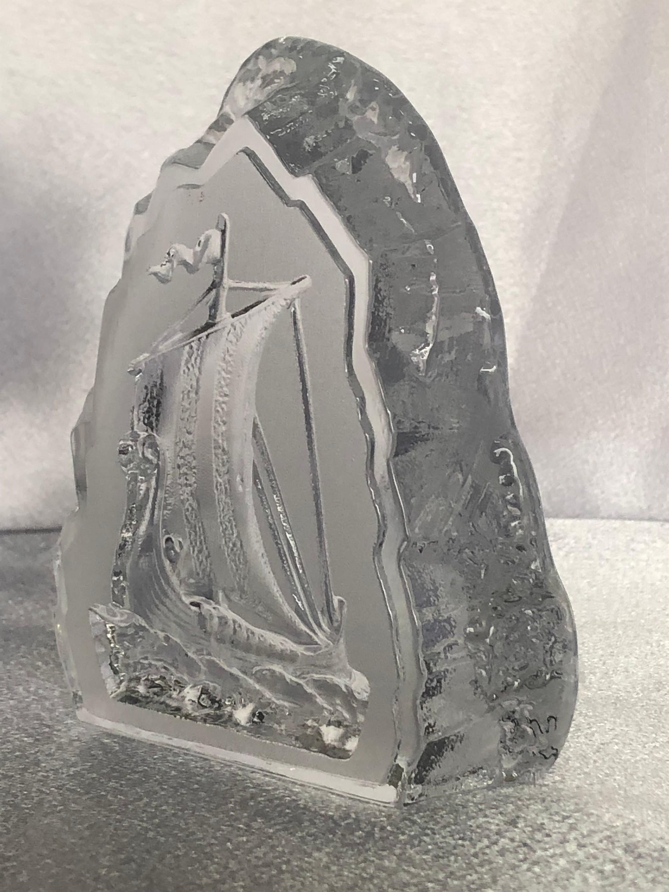 Vintage Nybro Swedish Crystal Art Glass Sailing Ship Paperweight, Paul ...