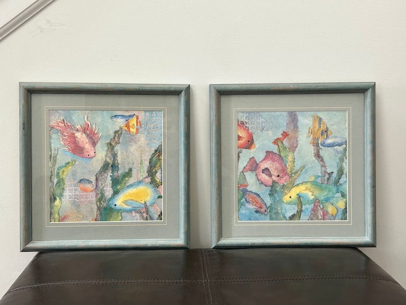 Vintage Set of 2 1999 Fins and Scales by LINN DONE Framed and Matted ...