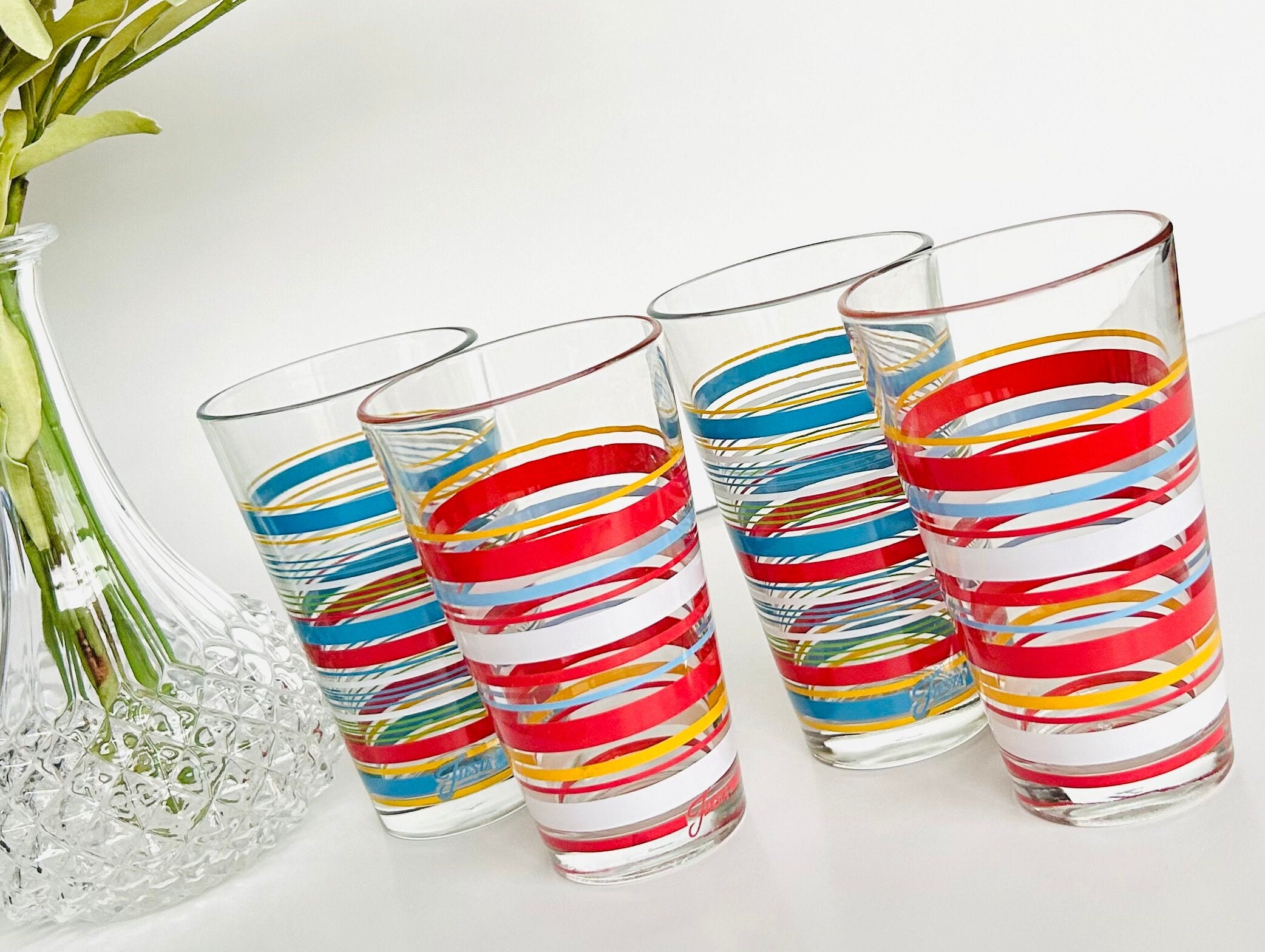 Vintage Libbey Fiesta Mambo Glass: 1970s Colorful Striped Tumbler (14 ...