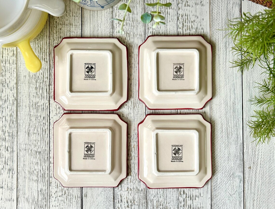 Vintage MWW Market ROOSTERS 3D Mini Square Plates 4 1/2 Set of 4 ...