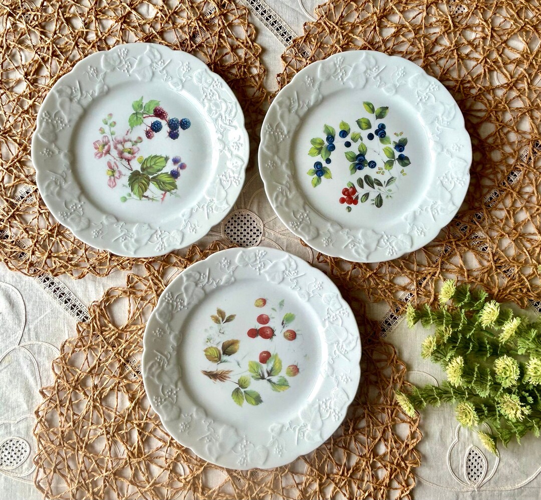 RARE Vintage DANSK Set of 3 Floral Berries Embossed Porcelain Salad ...