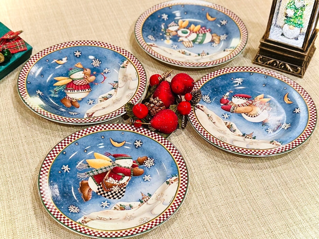 Vintage Set Of4 SAKURA Snow Angel Village Salad/dessert Plates Designed ...