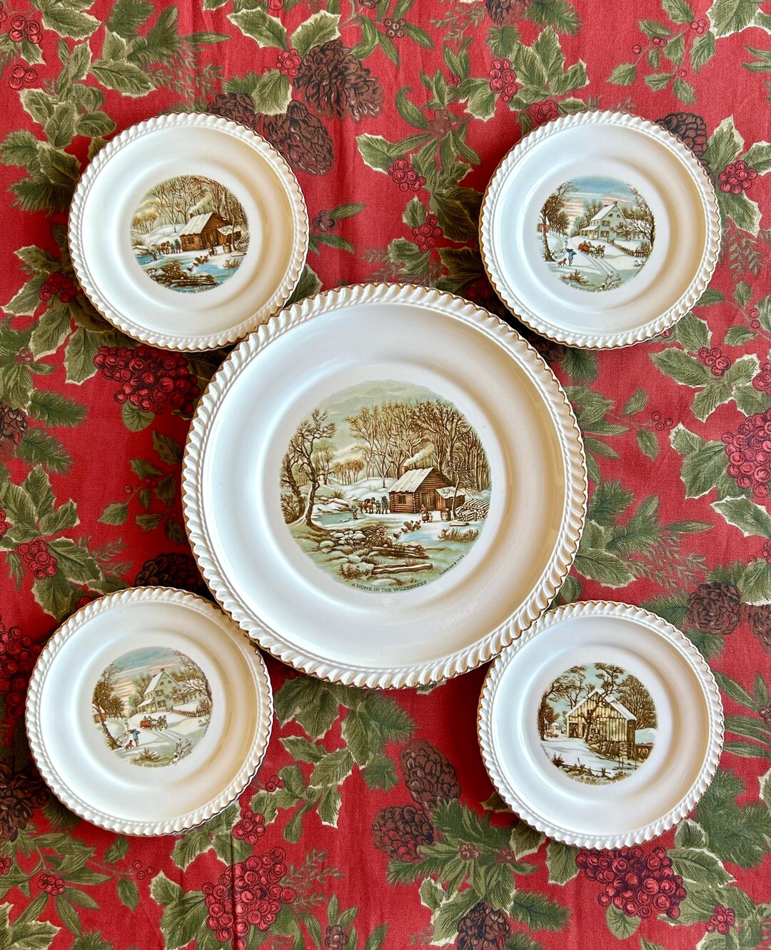 Vintage Currier & Ives Harkerware Plate Set: Christmas Winter Scenes - Etsy