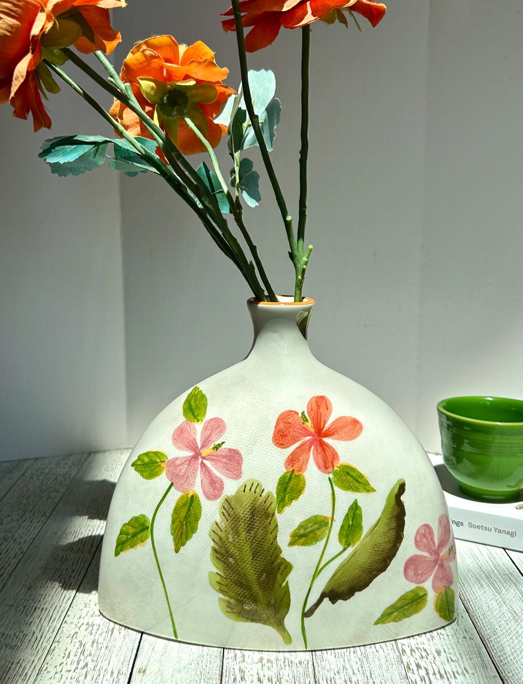 Vintage Hand-painted Floral Ceramic Vase - Unique Pinched Form, 8.25 ...