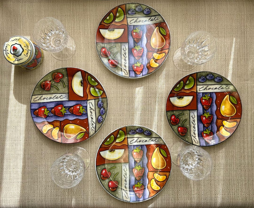Set of 4 MSC International Dessert Plates by Lyse-anne Roy, Fruits and ...
