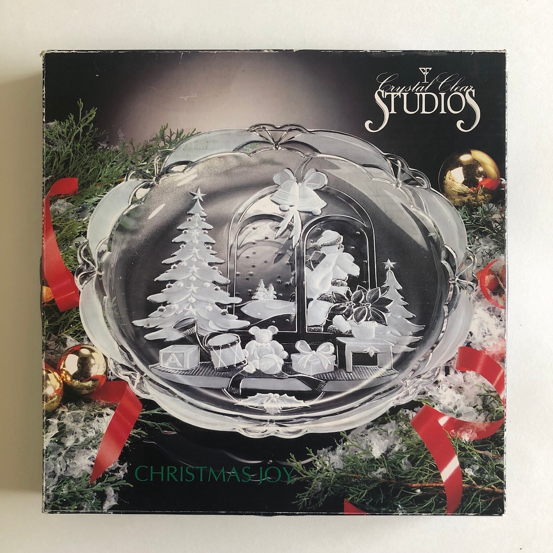 Vintage 1992 Crystal Clear Studios Christmas Joy Glass Platter 14" Style #312/240 - Etsy