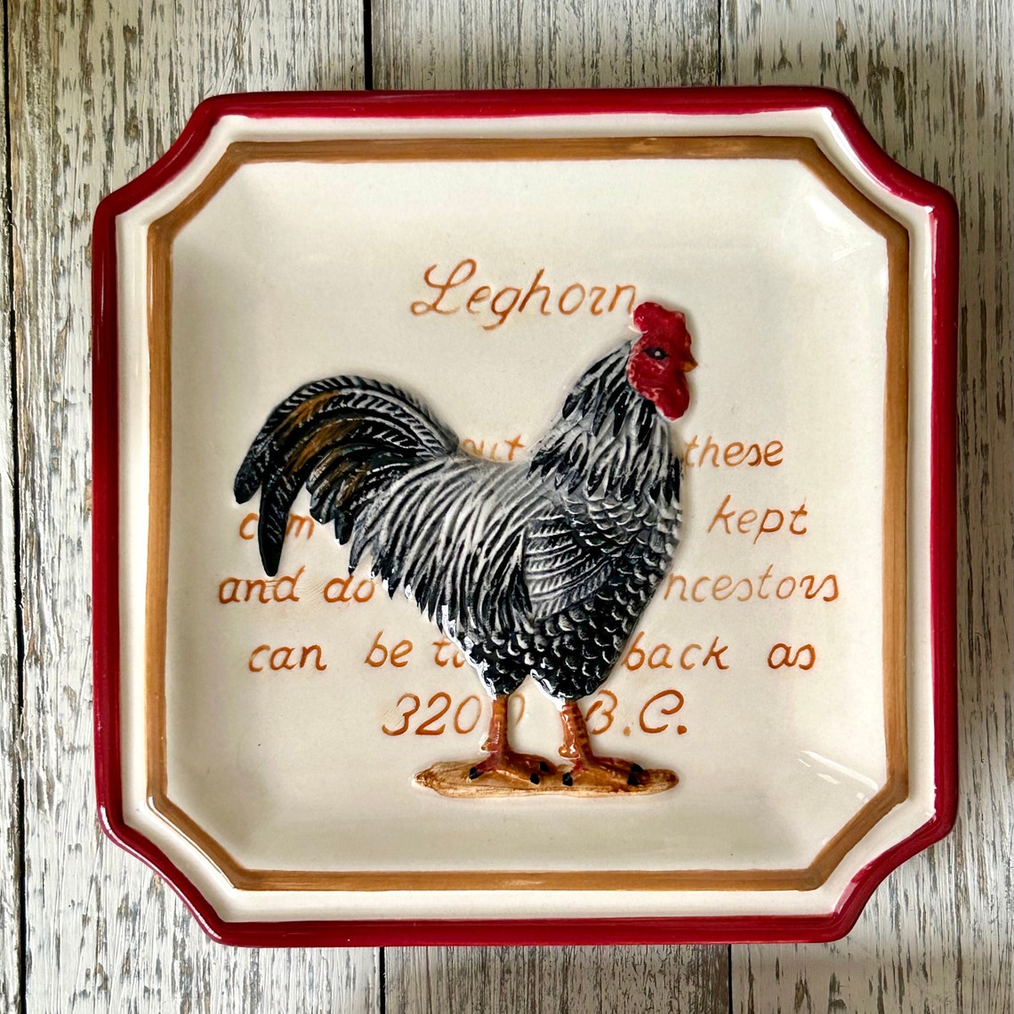 Vintage MWW Market ROOSTERS 3D Mini Square Plates 4 1/2 Set of 4 ...