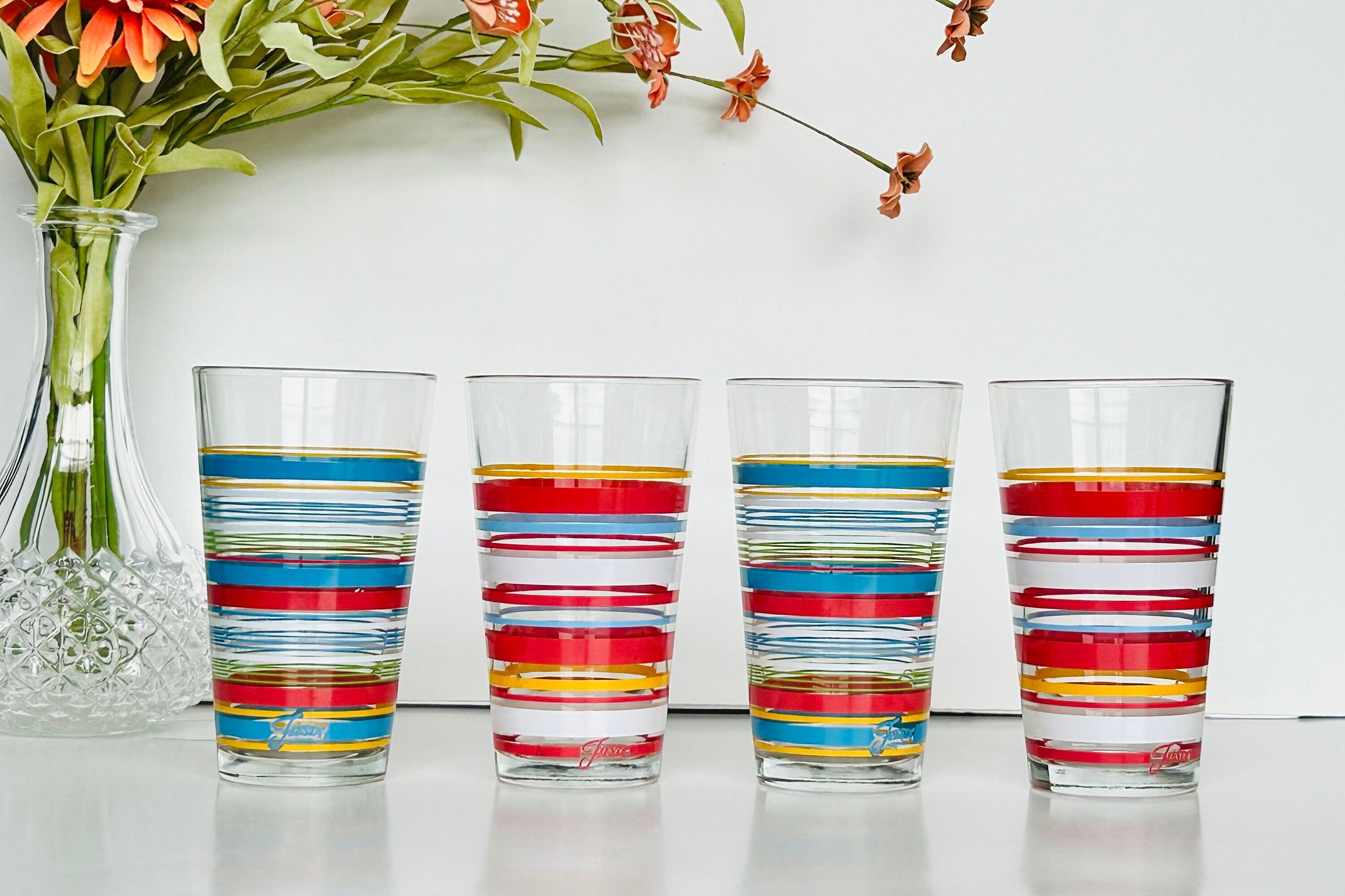 Vintage Libbey Fiesta Mambo Glass: 1970s Colorful Striped Tumbler (14 ...