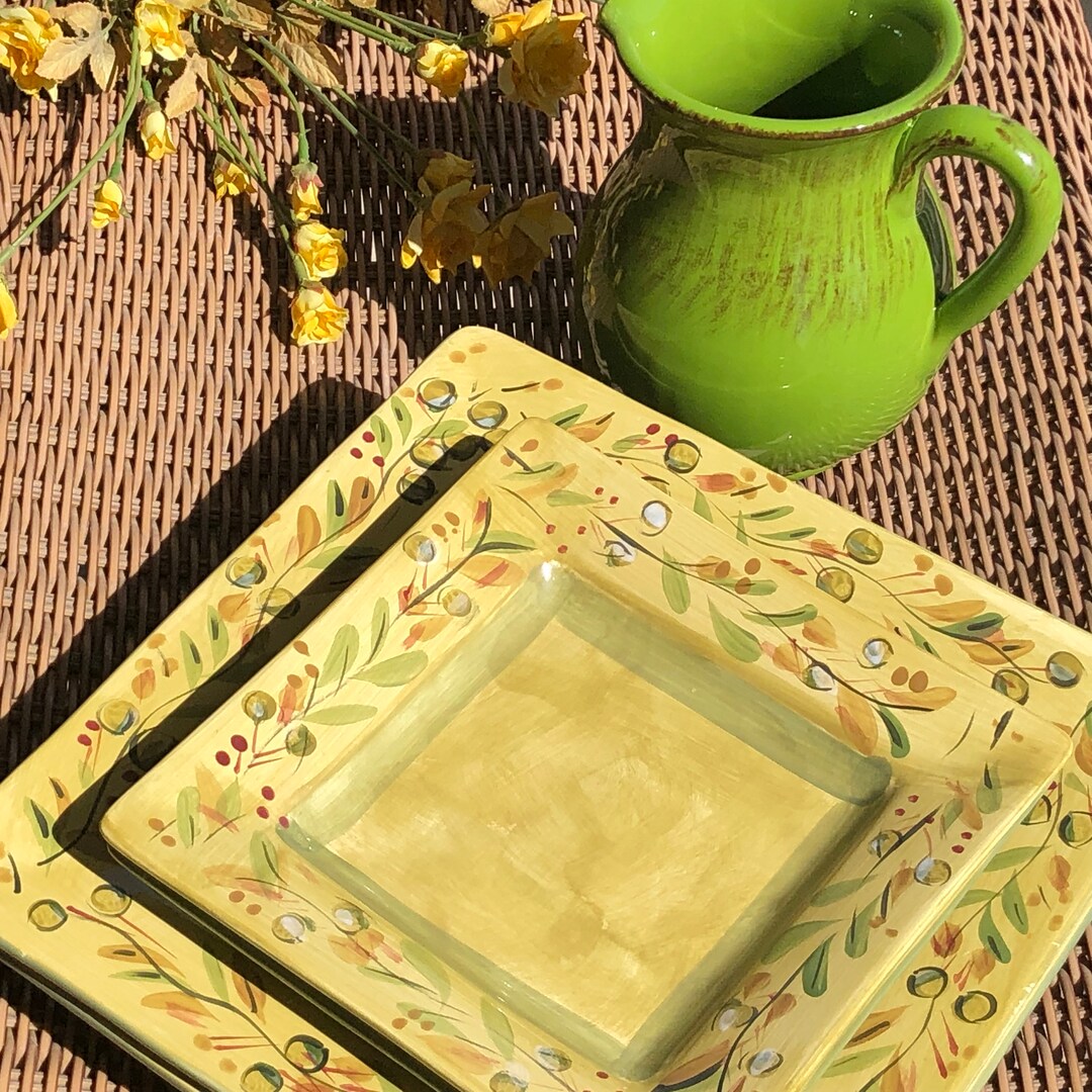 Vintage Pier 1 Olive Dinnerware Set: Hand-painted Earthenware Plates - Etsy