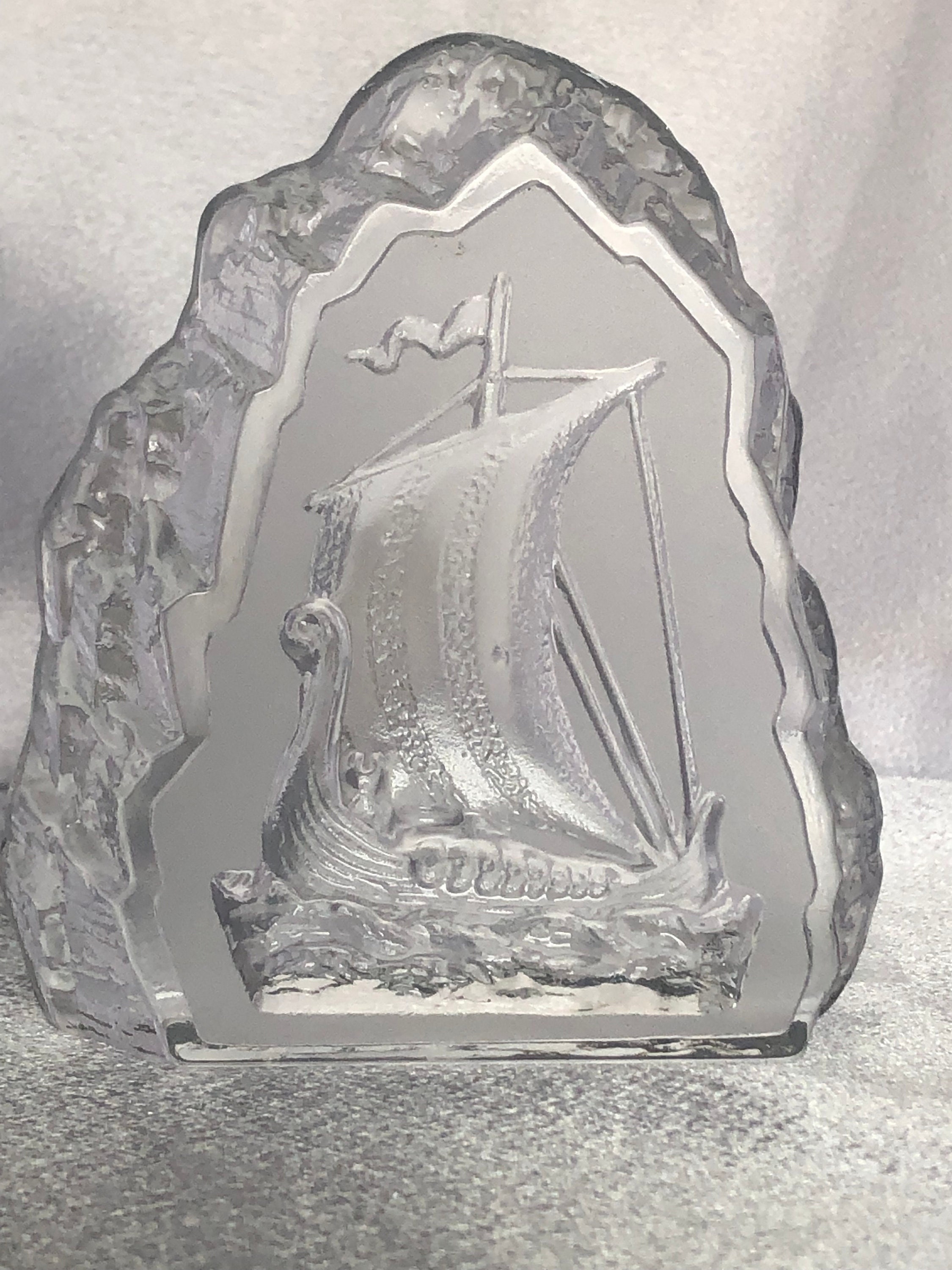 Vintage Nybro Swedish Crystal Art Glass Sailing Ship Paperweight, Paul ...