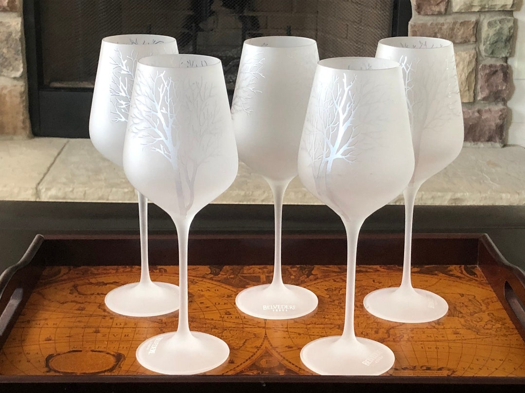 Belvedere Vodka Satin Frosted Wine Glass Silver Tree Cold Activated ...