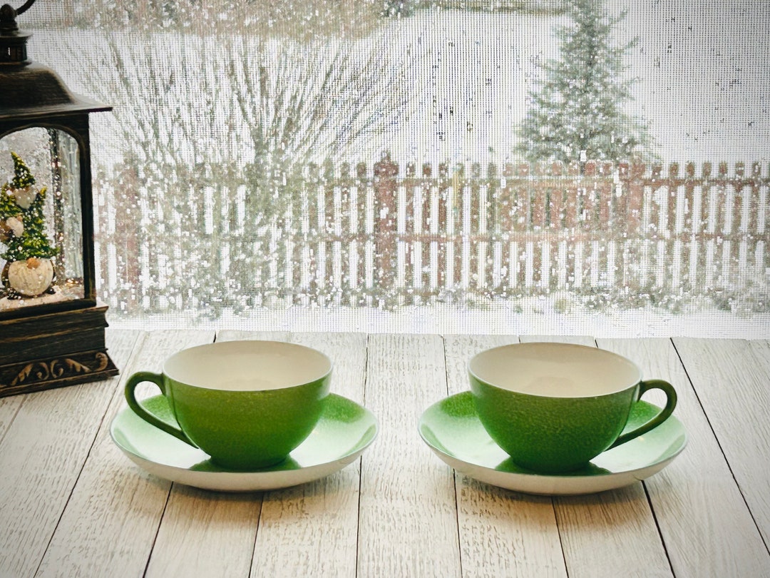 Set of 2 Vintage MEITO CHINA Hand Painted Jade Green Speckled Fine ...