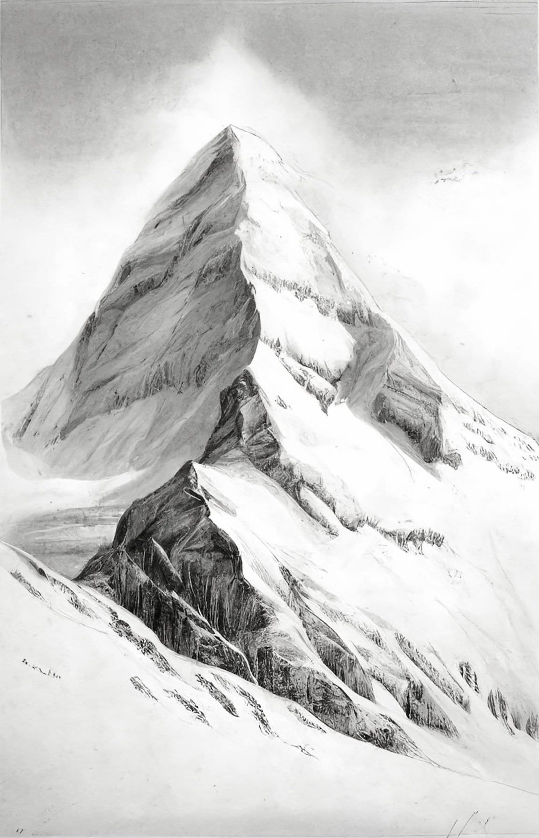 A Pencil Sketch of a Snowy Mountain I Printable Digital Art - Etsy