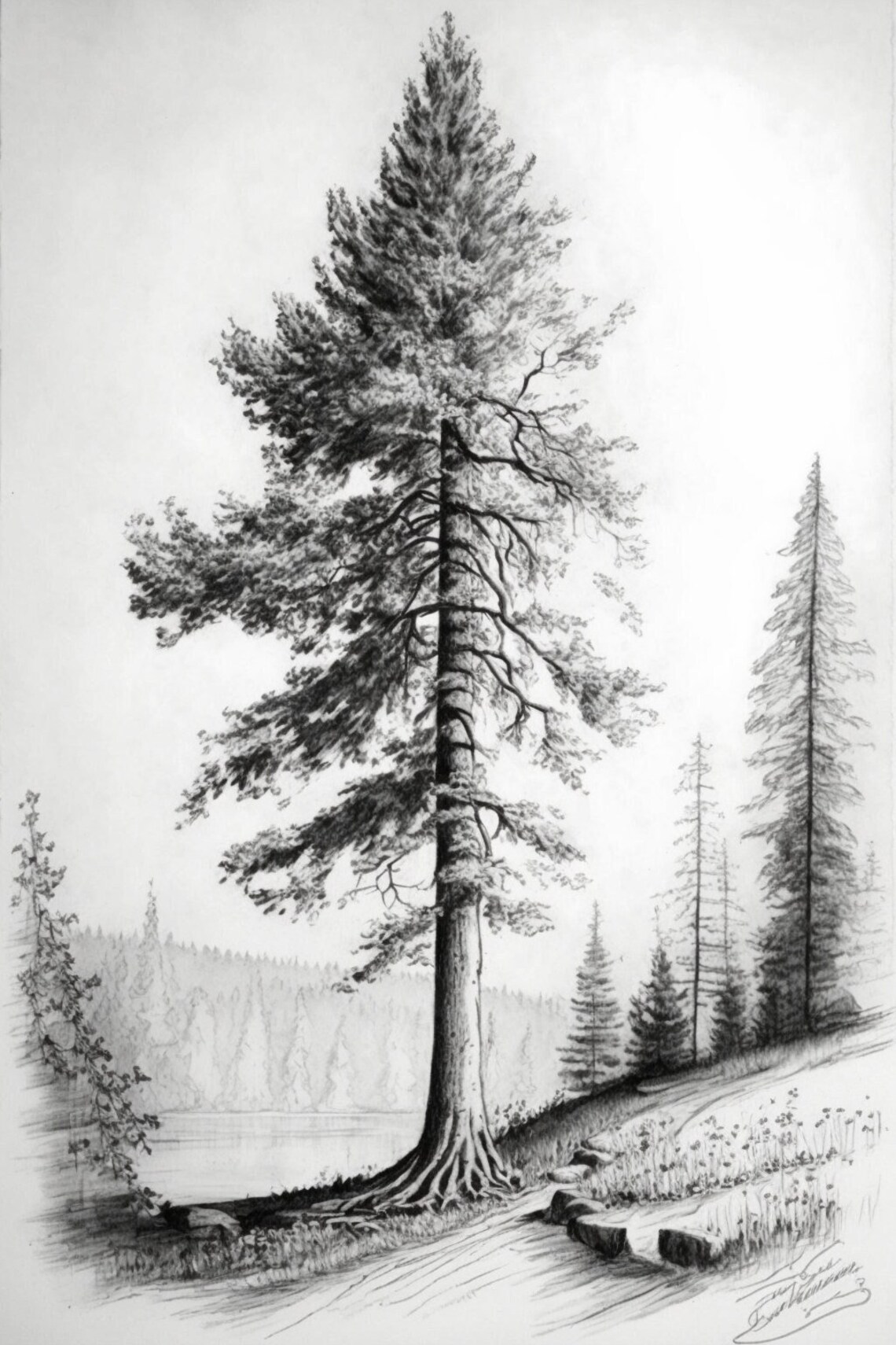Pencil Sketch of Tree in the Forest - Etsy