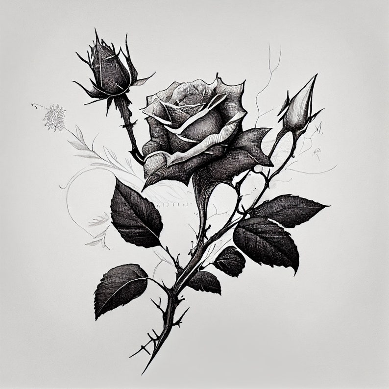 Rose, Digital Art, Printable, Pencil Sketch - Etsy