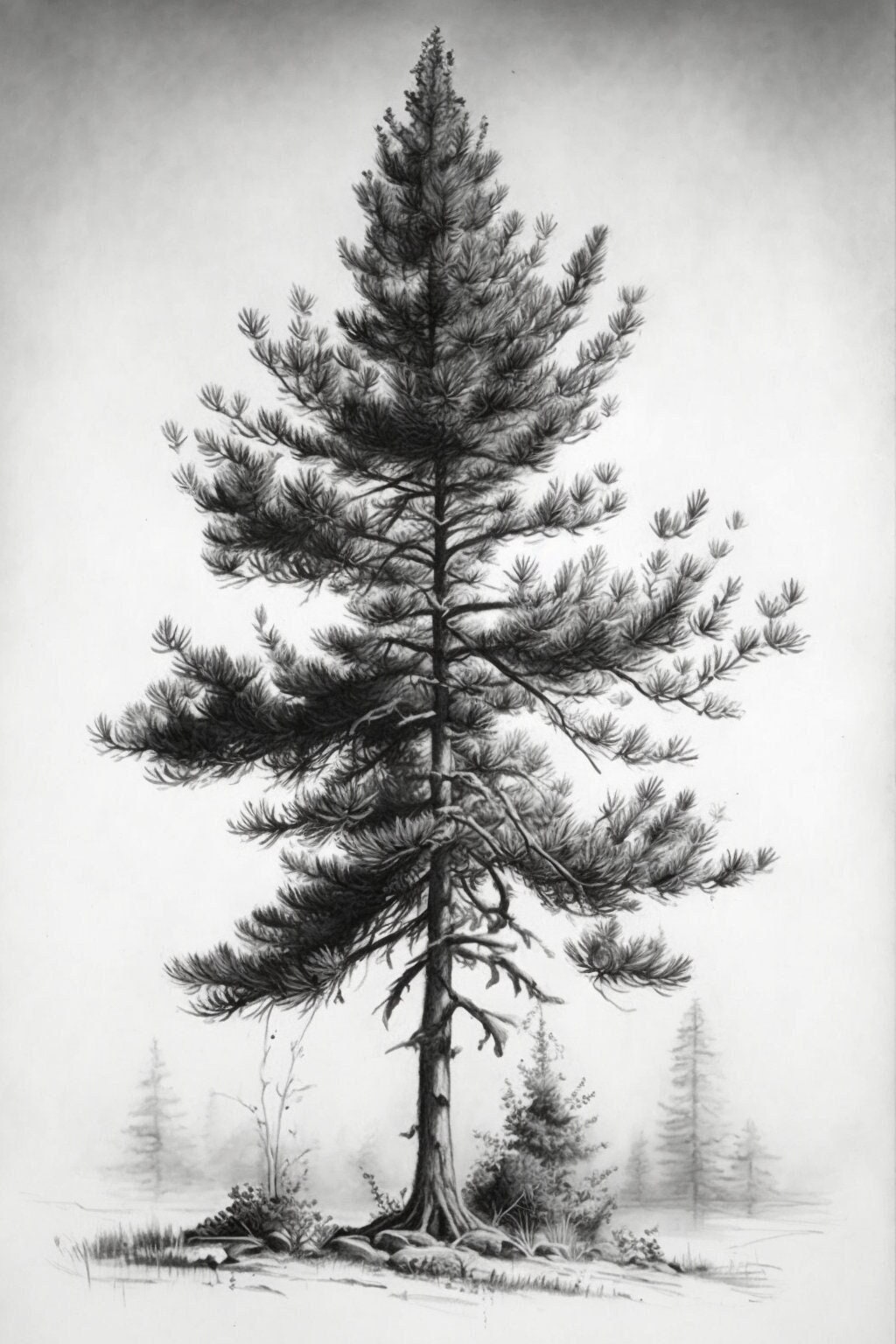 Pencil Drawing Of Pine Trees