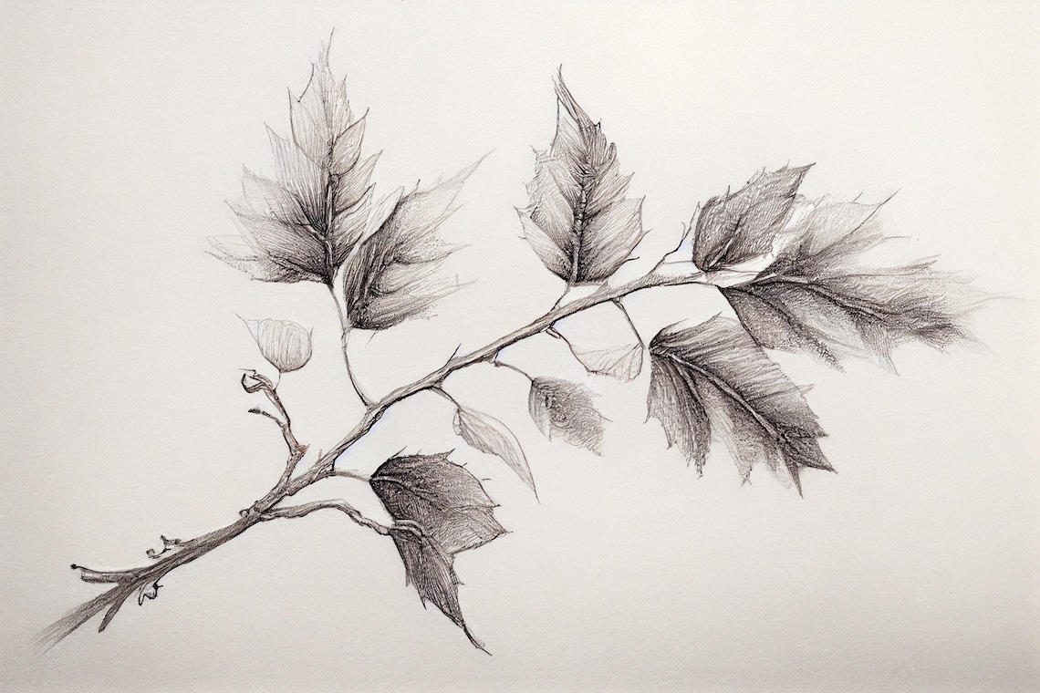 A Pencil Sketch Painting of a Branch - Digital Art - Printable ...