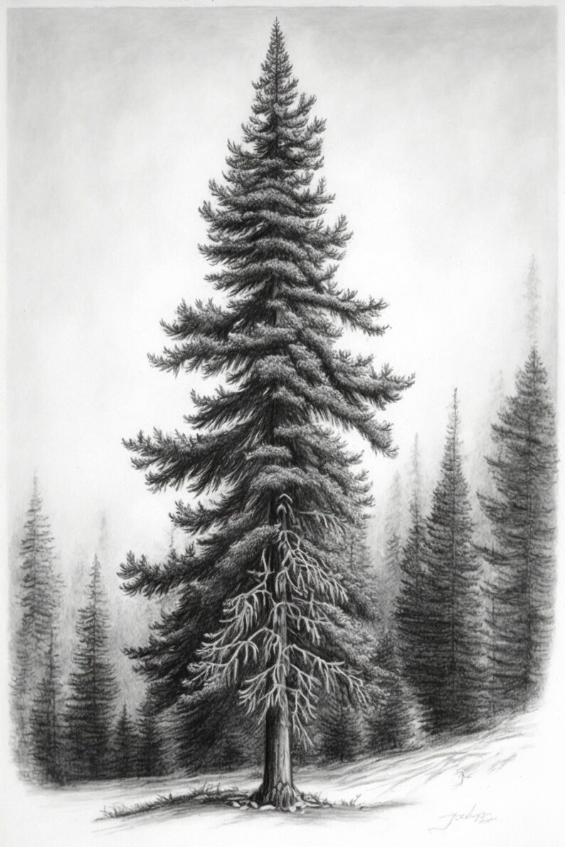 Pencil Sketch of a Fir Tree - Etsy
