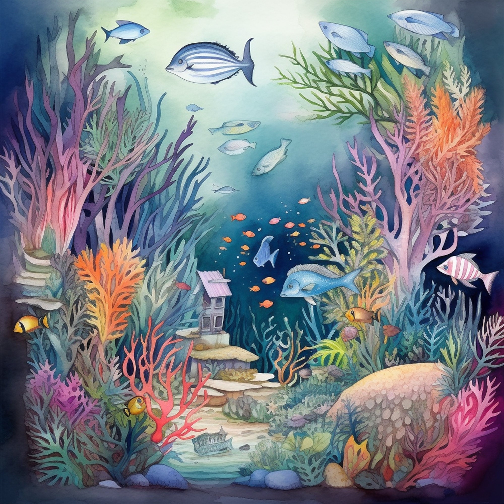 Digital Watercolor Images Tropical Tides, Created With AI Assistance ...