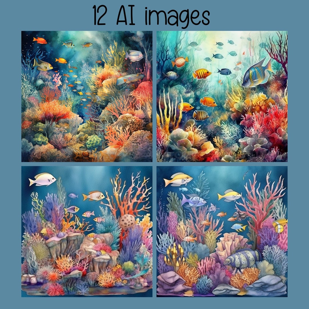 Digital Watercolor Images Tropical Tides, Created With AI Assistance ...