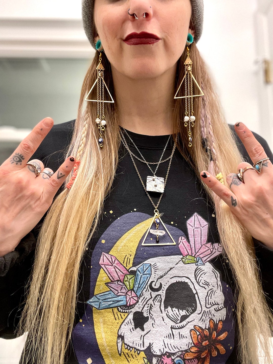 Evil Eye and Skull Golden Dangle Earrings Minds Eye Witchy Earrings ...