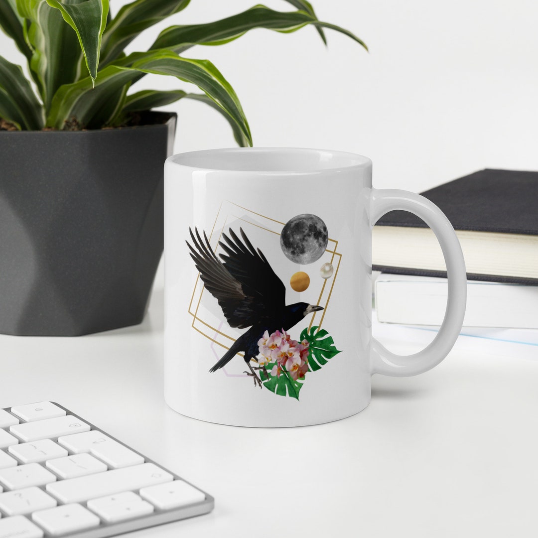 Raven Flight & Full Moon Collage Ceramic Coffee Mug - Mystical Vibes - Etsy