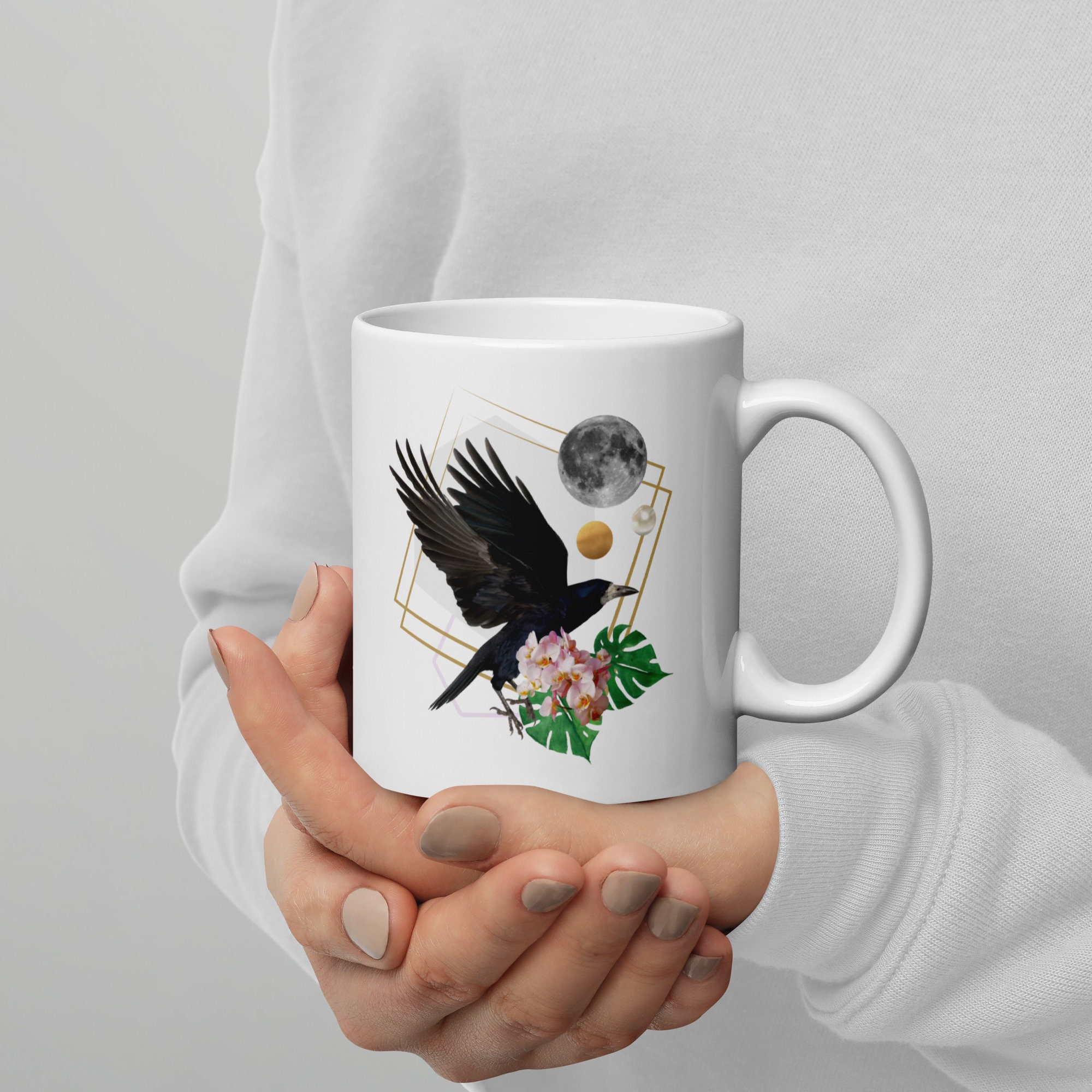 Raven Flight & Full Moon Collage Ceramic Coffee Mug - Mystical Vibes - Etsy