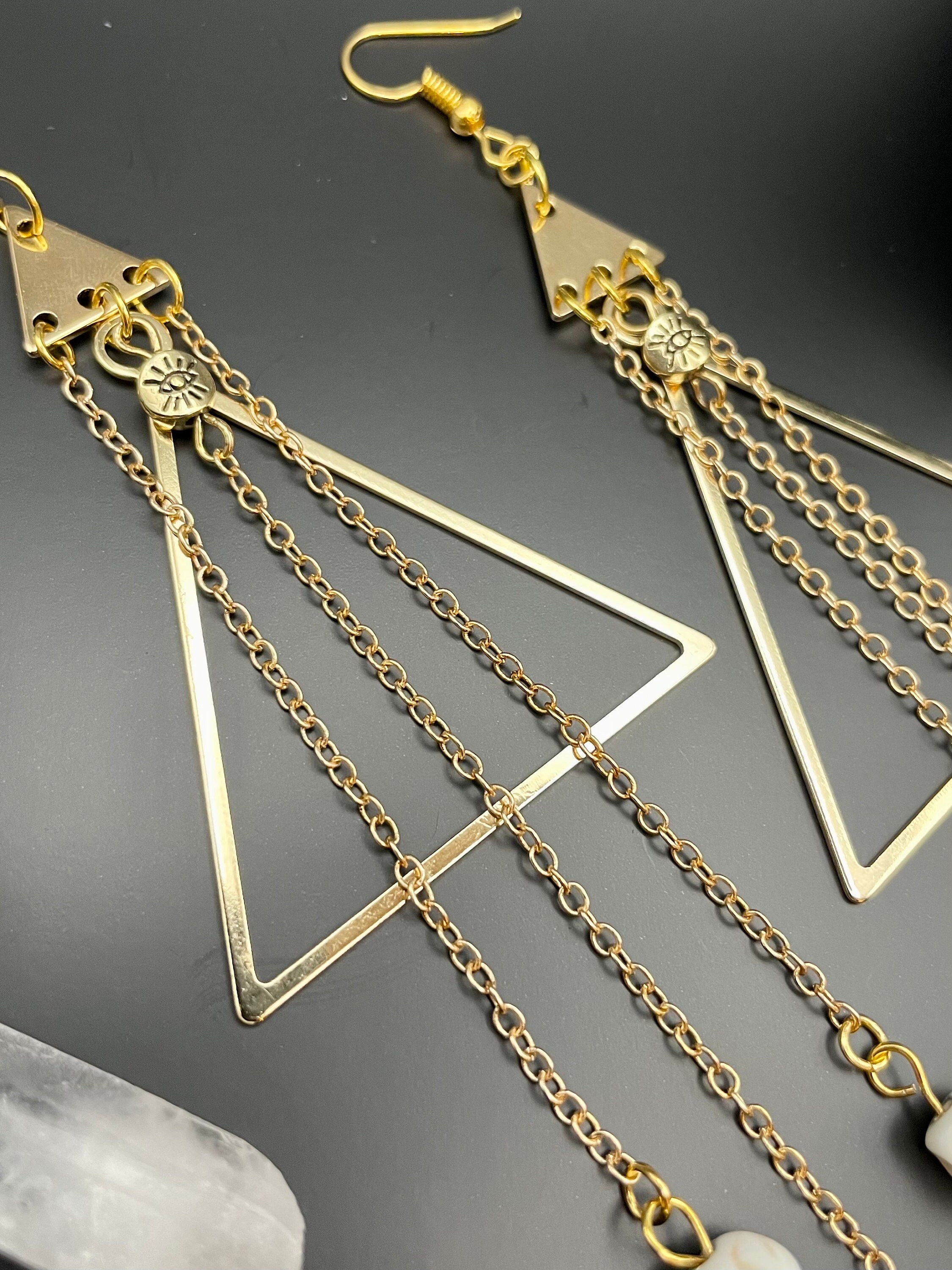 Evil Eye and Skull Golden Dangle Earrings Minds Eye Witchy Earrings ...