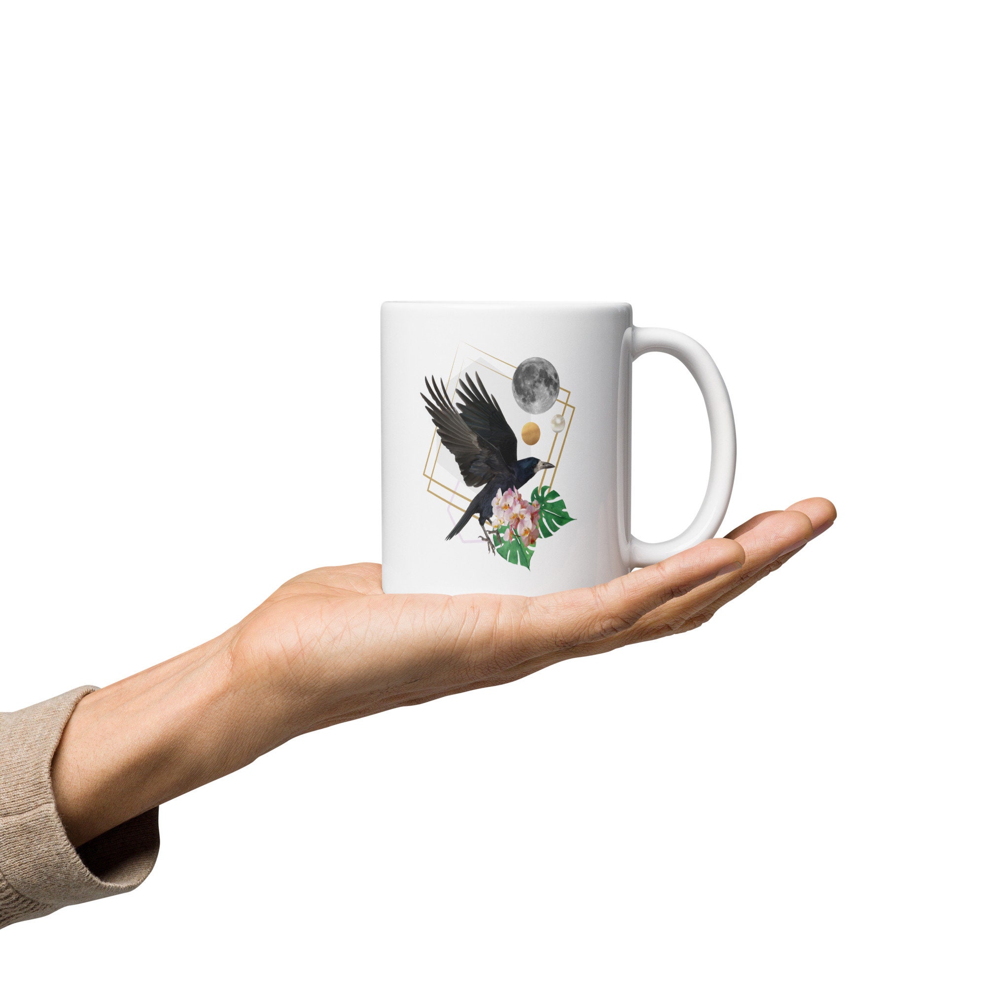 Raven Flight & Full Moon Collage Ceramic Coffee Mug - Mystical Vibes - Etsy