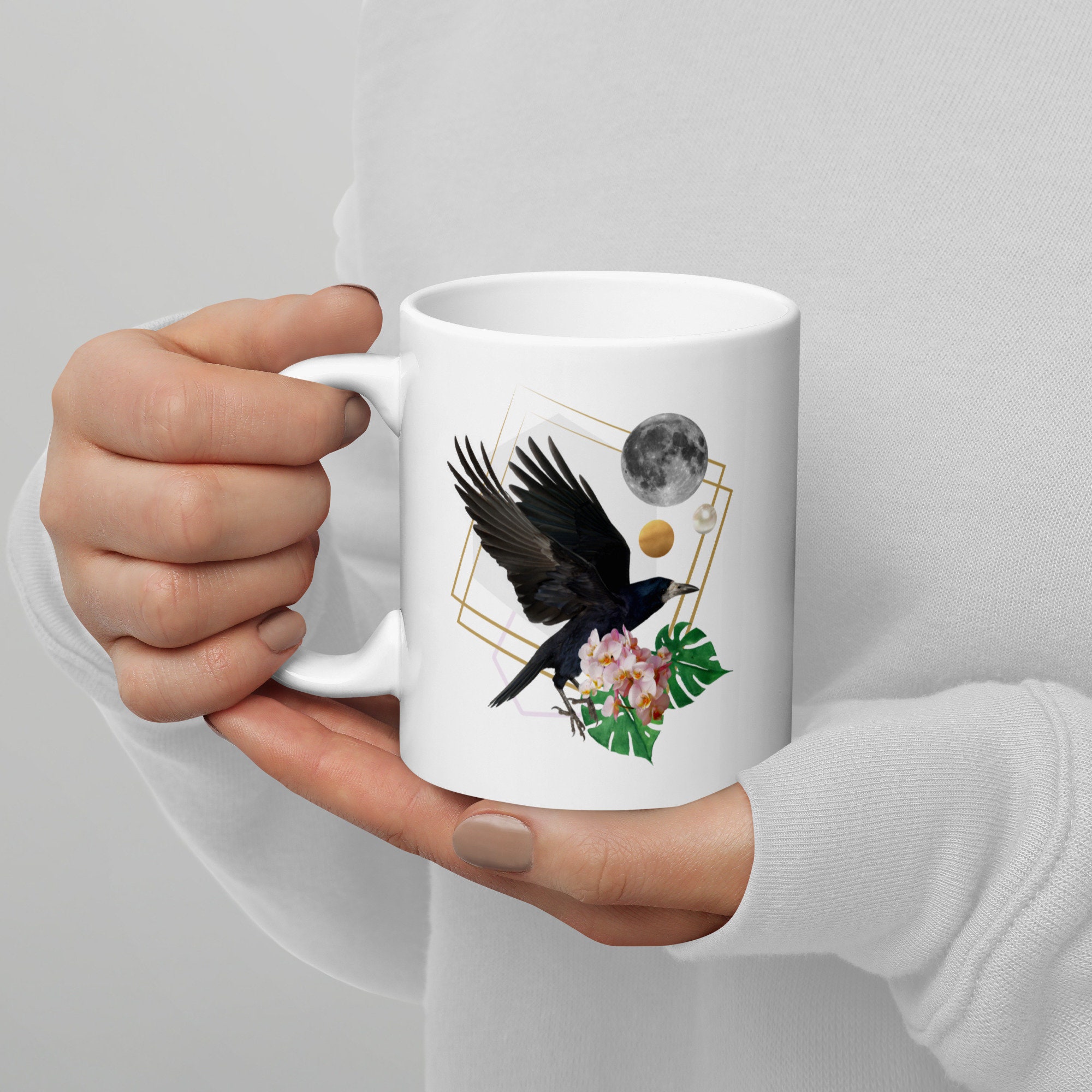 Raven Flight & Full Moon Collage Ceramic Coffee Mug - Mystical Vibes - Etsy