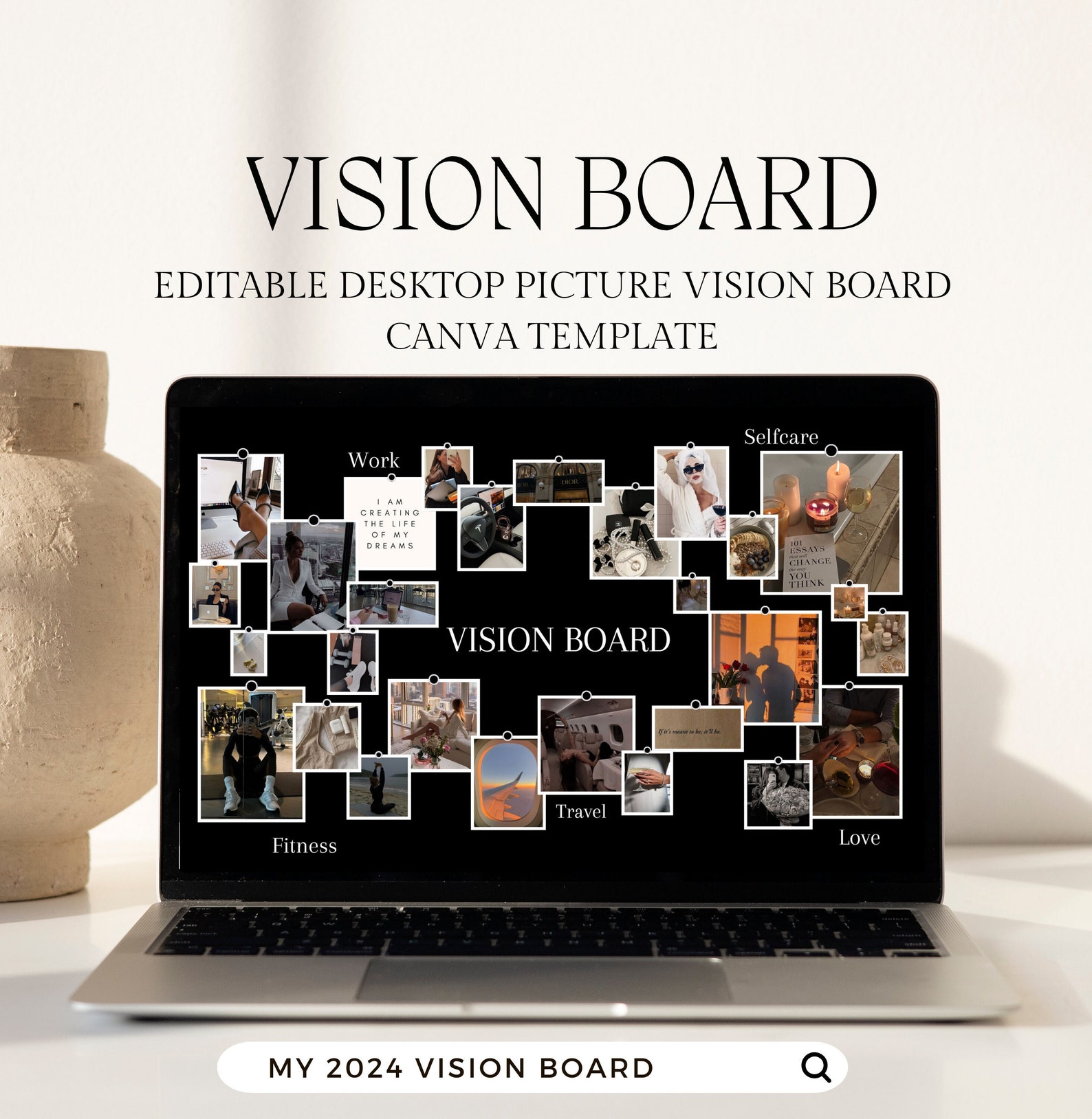 Digital Vision Board CANVA Template Wallpaper, Editable 2024 Vision ...