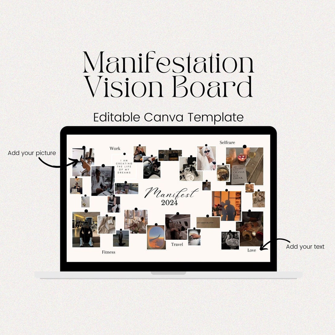 Manifestation Digital Vision Board CANVA Template Wallpaper, Chic IT ...