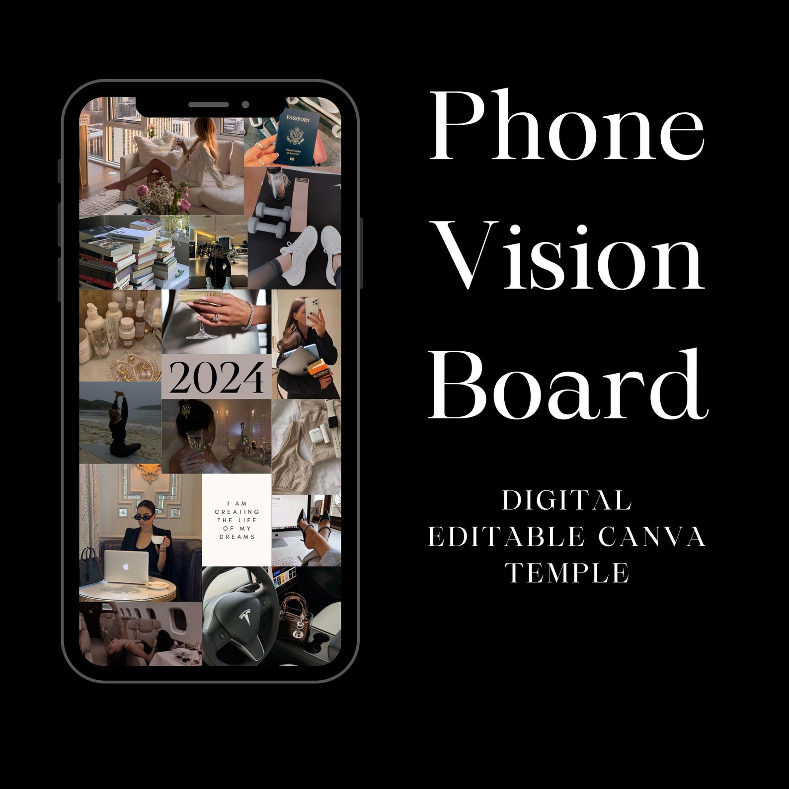 Digital Vision Board Phone CANVA Template Wallpaper, Editable 2024 ...