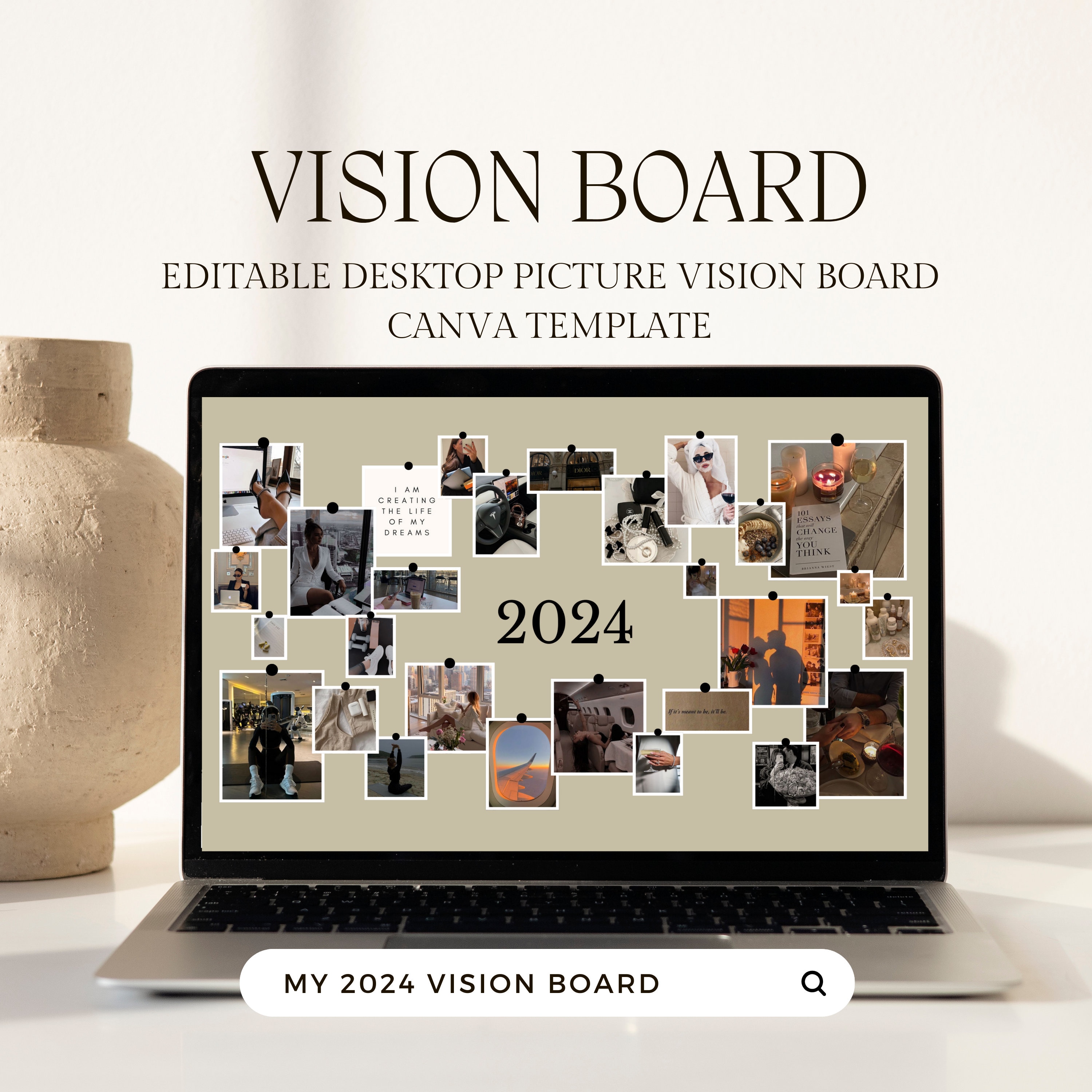 Digital Vision Board CANVA Template Wallpaper, Editable 2024 Vision ...