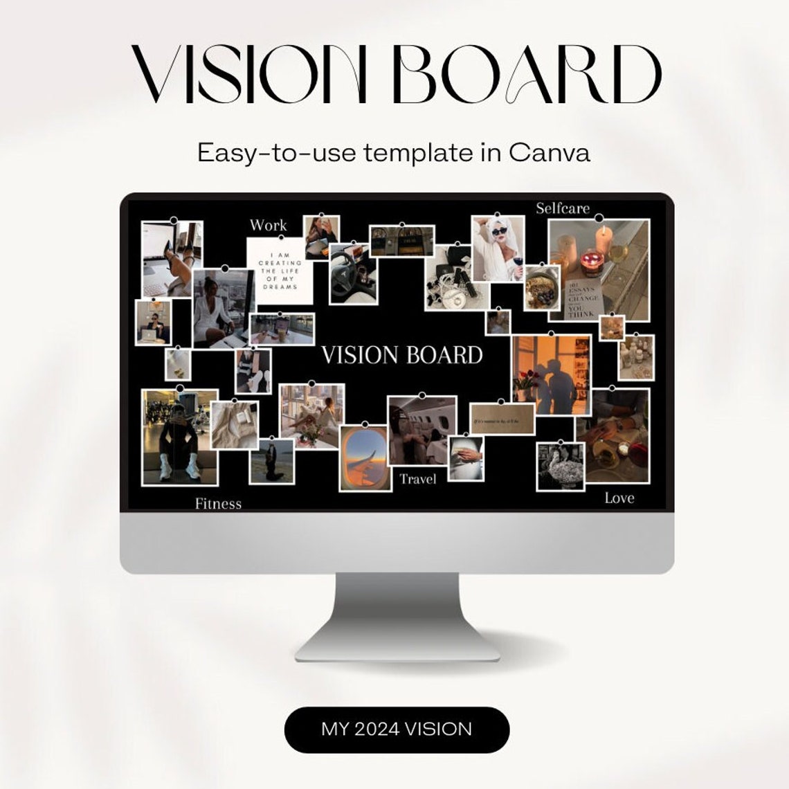 Digital Vision Board CANVA Template Wallpaper, Editable 2024 Vision ...