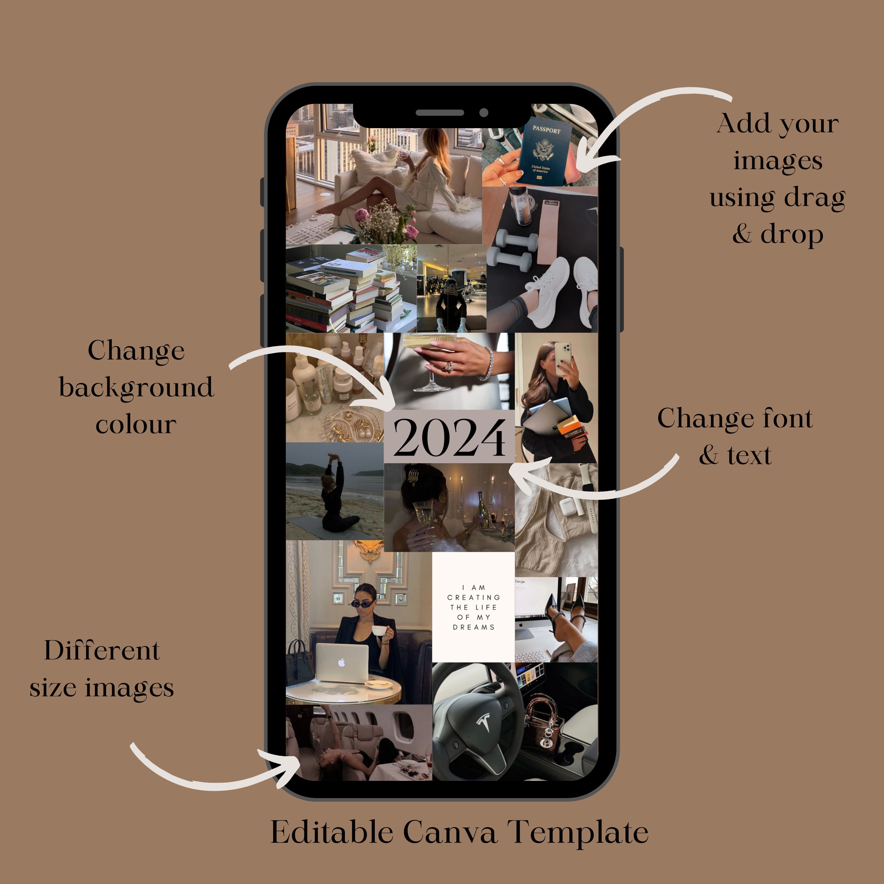Digital Vision Board Phone CANVA Template Wallpaper, Editable 2024 ...
