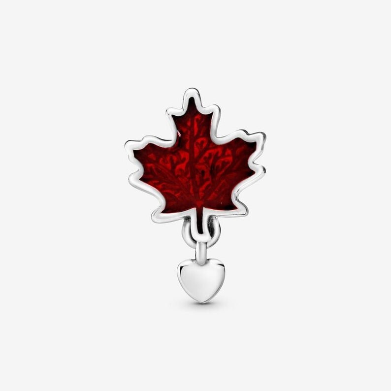 Love Canada Maple Leaf Charm in Sterling Silver, Red Enamel Pandora Compatible Dangle Charm ...