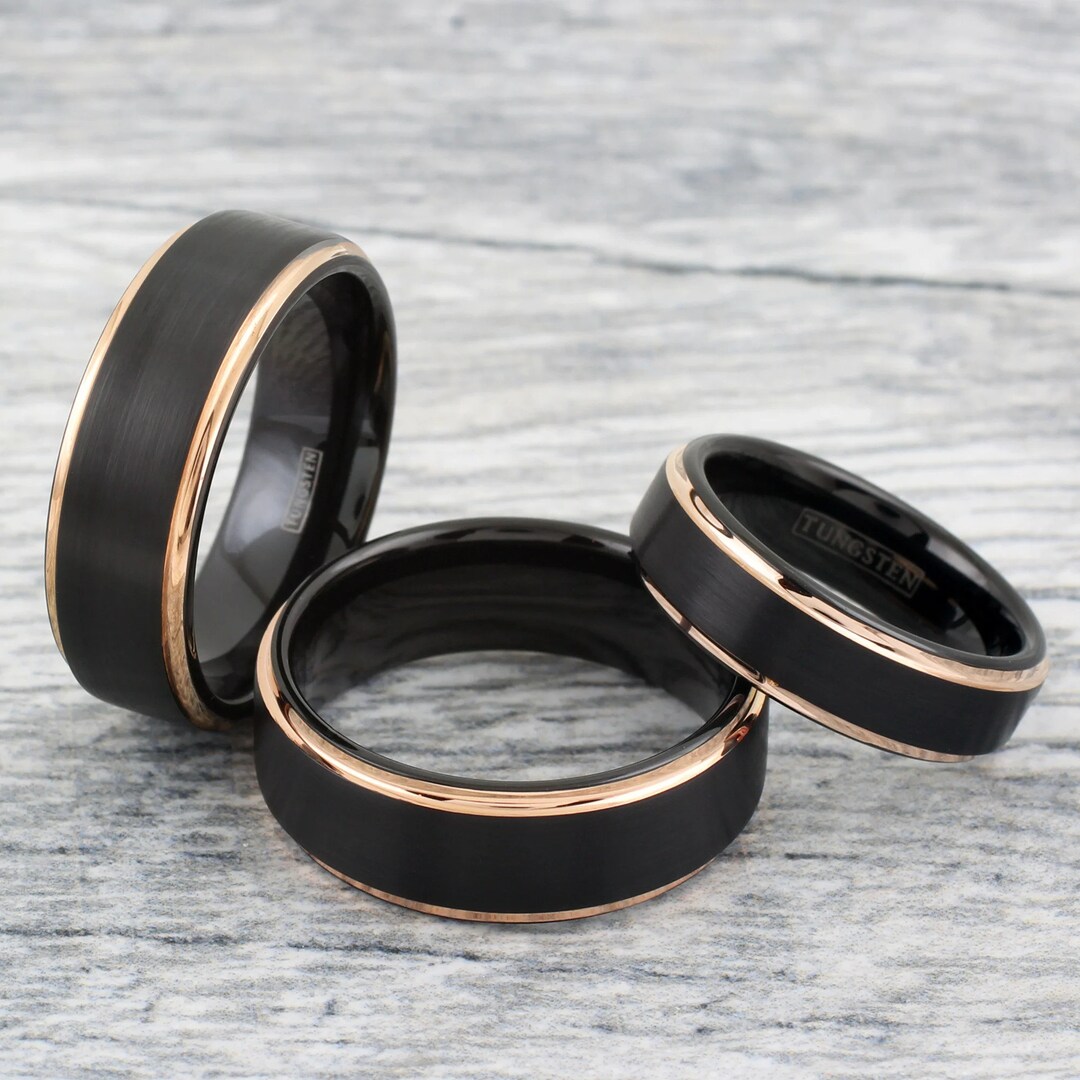 Custom Tungsten Ring 6mm & 8mm Two-tone Black and Rose Gold ...